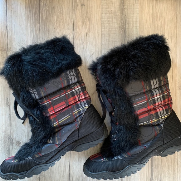 Coach | Shoes | Coach Plaid Rabbit Fur Lace Up Boots | Poshmark